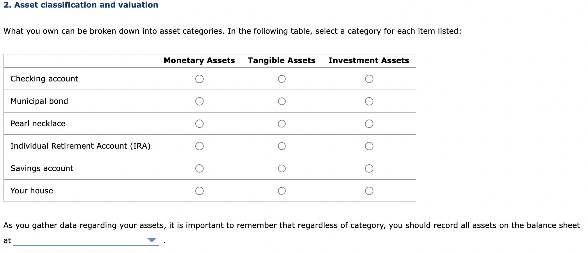 Solved 2. Asset classification and valuation What you own | Chegg.com