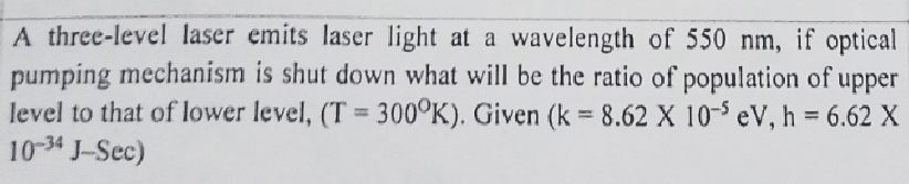 Solved A three-level laser emits laser light at a wavelength | Chegg.com