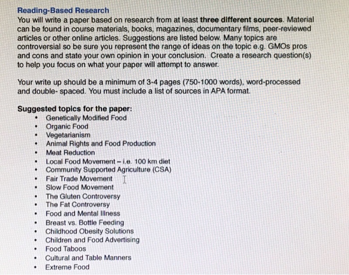 Reading-Based Research You will write a paper based | Chegg.com