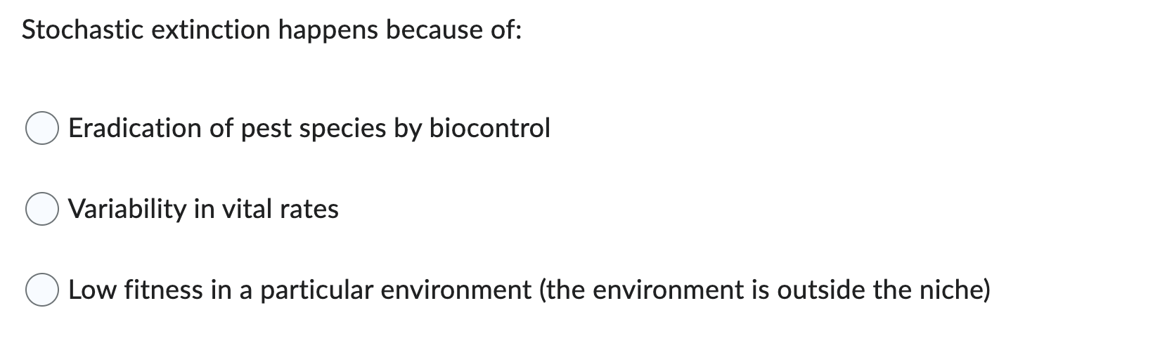 Solved Stochastic extinction happens because of: Eradication | Chegg.com