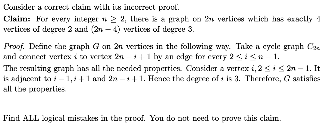 Solved Consider a correct claim with its incorrect proof. | Chegg.com