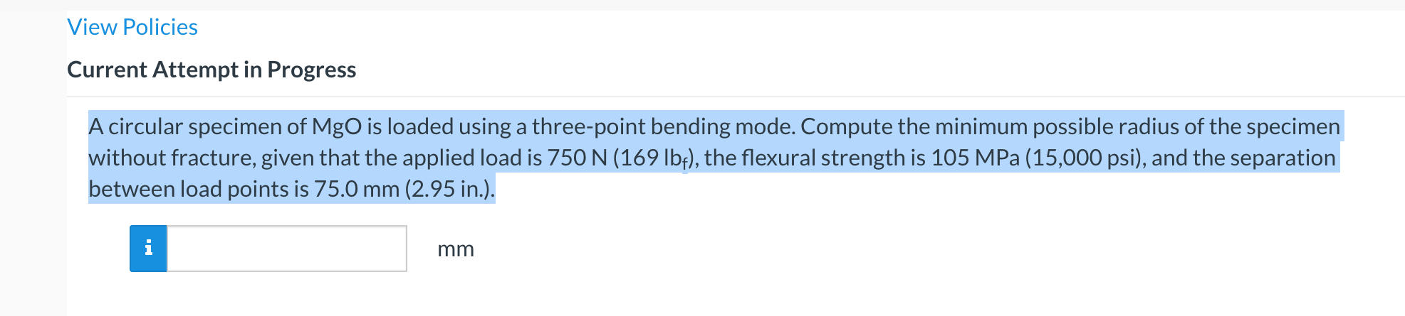 Solved The modulus of elasticity for a ceramic material | Chegg.com