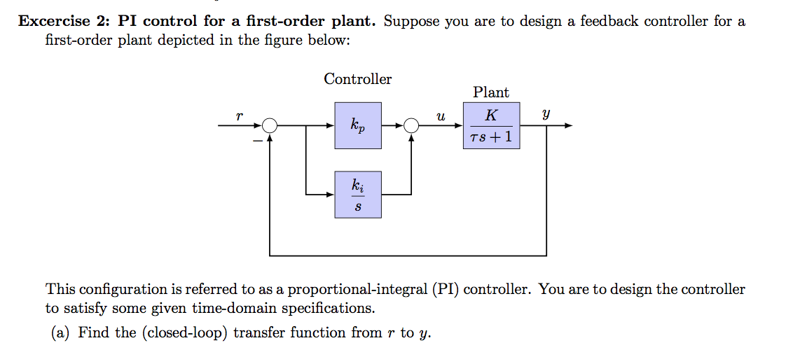 Solved Excercise 2: PI control for a first-order plant. | Chegg.com