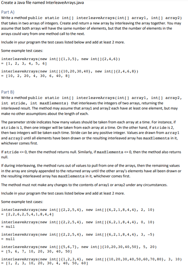 Solved Create A Java File Named InterleaveArrays java Part Chegg