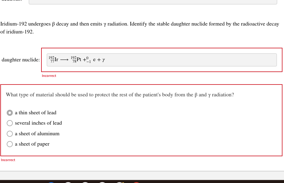 Solved Iridium-192 undergoes β decay and then emits γ | Chegg.com