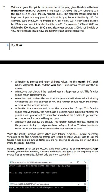 Solved 2. Write a program that prints the day number of the | Chegg.com