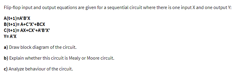 Solved Flip-flop input and output equations are given for a | Chegg.com