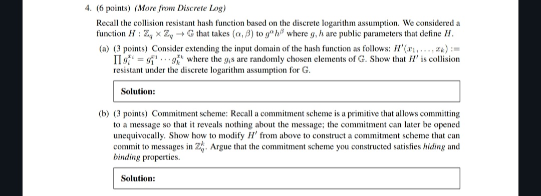 Solved (6 points) (More from Discrete Log) Recall the | Chegg.com