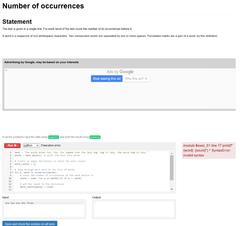 Solved The number of equal numbers Statement Given two lists | Chegg.com
