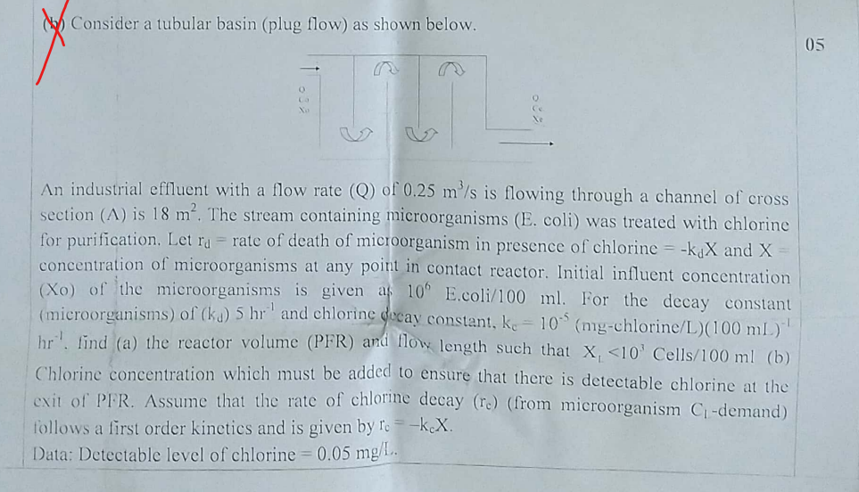 Solved (w) Consider a tubular basin (plug flow) as shown | Chegg.com