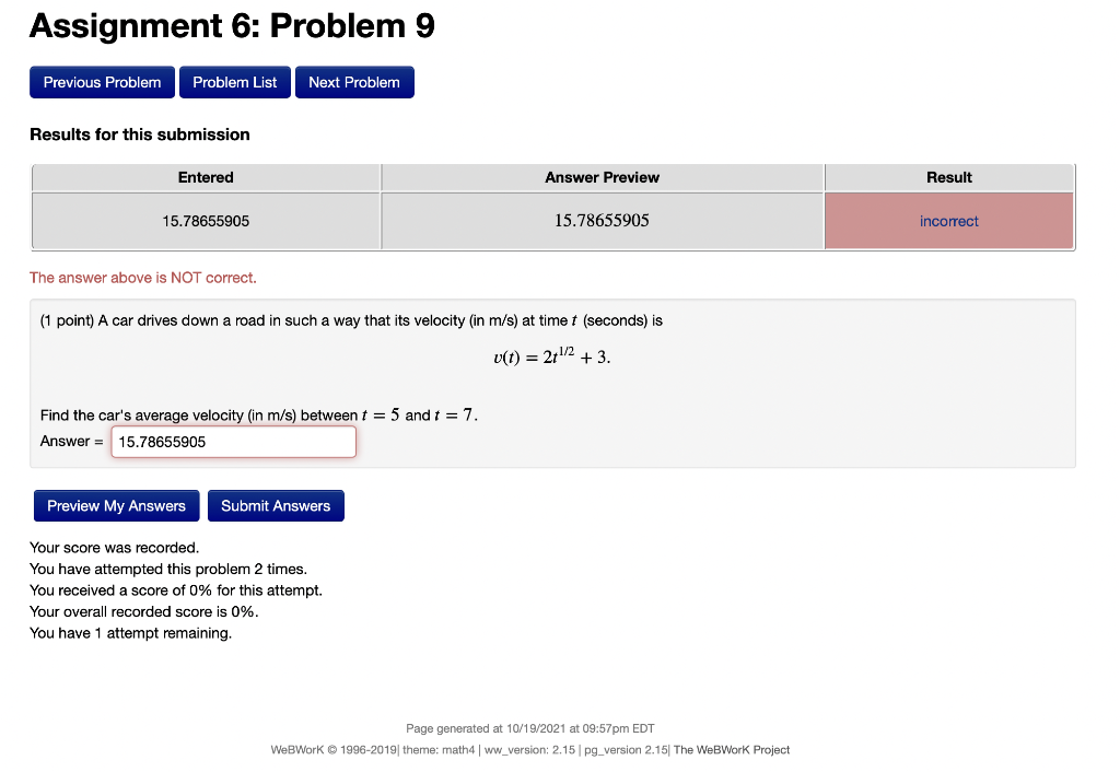 Solved Assignment 6: Problem 9 Previous Problem Problem List | Chegg.com