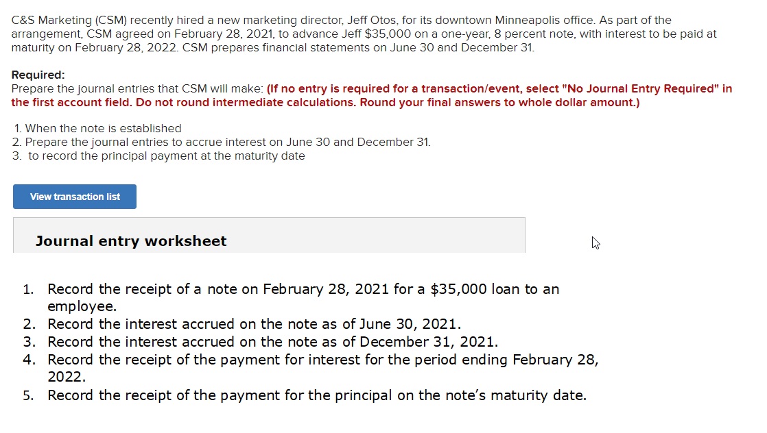 Solved C\&S Marketing (CSM) recently hired a new marketing | Chegg.com