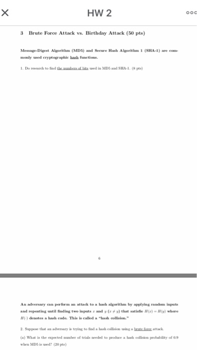 Solved X HW 2 ooc Brute Force Attack vs. Birthday Attack (50 | Chegg.com