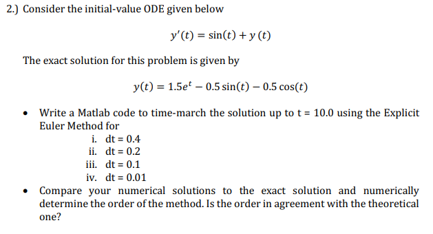Solved 2.) Consider the initial-value ODE given below | Chegg.com