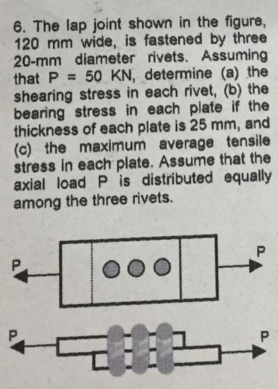 The lap joint shown in the figure, 120 mm wide, is fastened by three 20 ... The lap joint shown in the figure, 120 mm wide, is fastened by three 20 ...