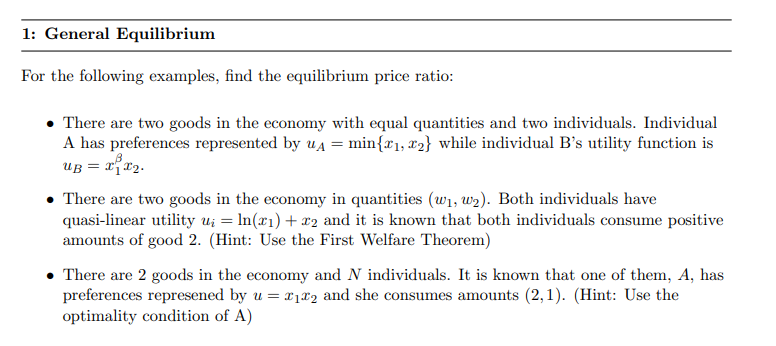 Solved General EquilibriumFor the following examples, find | Chegg.com