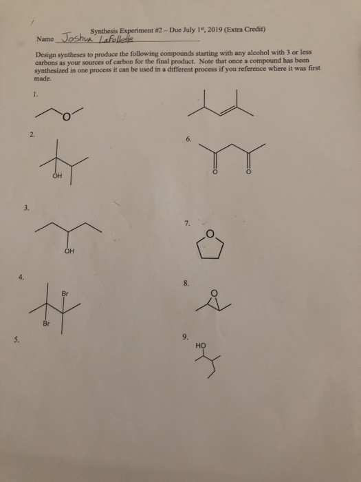Solved Synthesis Experiment #2-Due July 1", 2019 (Extra | Chegg.com