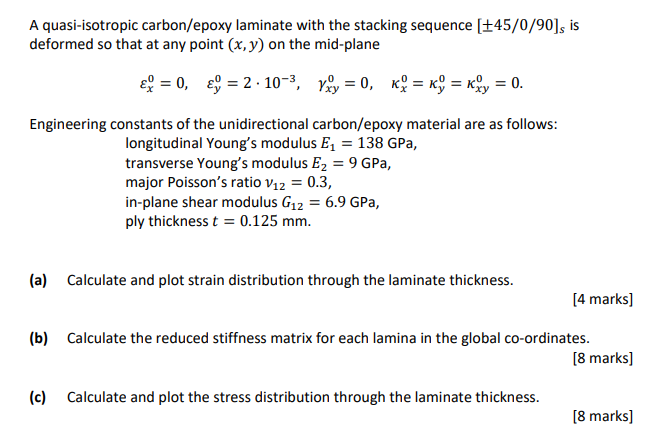 Solved A quasi-isotropic carbon/epoxy laminate with the | Chegg.com