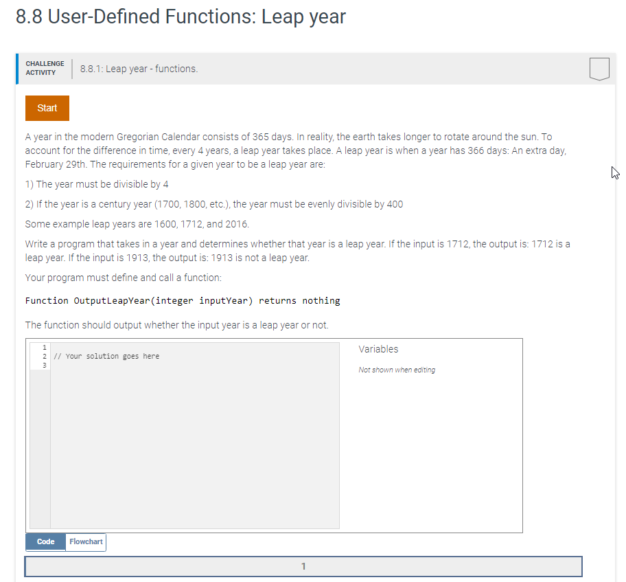 Solved: 8.8 User-Defined Functions: Leap Year CHALLENGE AC... | Chegg.com