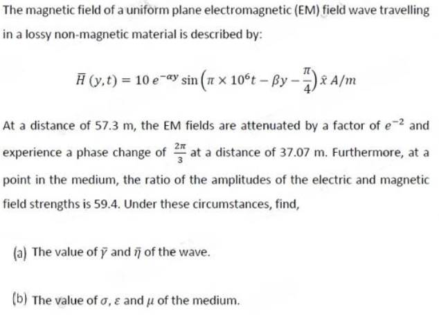 Solved The magnetic field of a uniform plane electromagnetic | Chegg.com