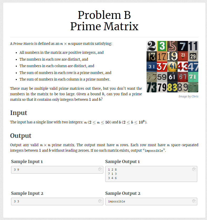 Problem B Prime Matrix A Prime Matrix is defined as | Chegg.com