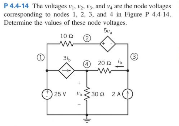 P 4.4-14 The voltages v1,v2,v3, and v4 are the node | Chegg.com