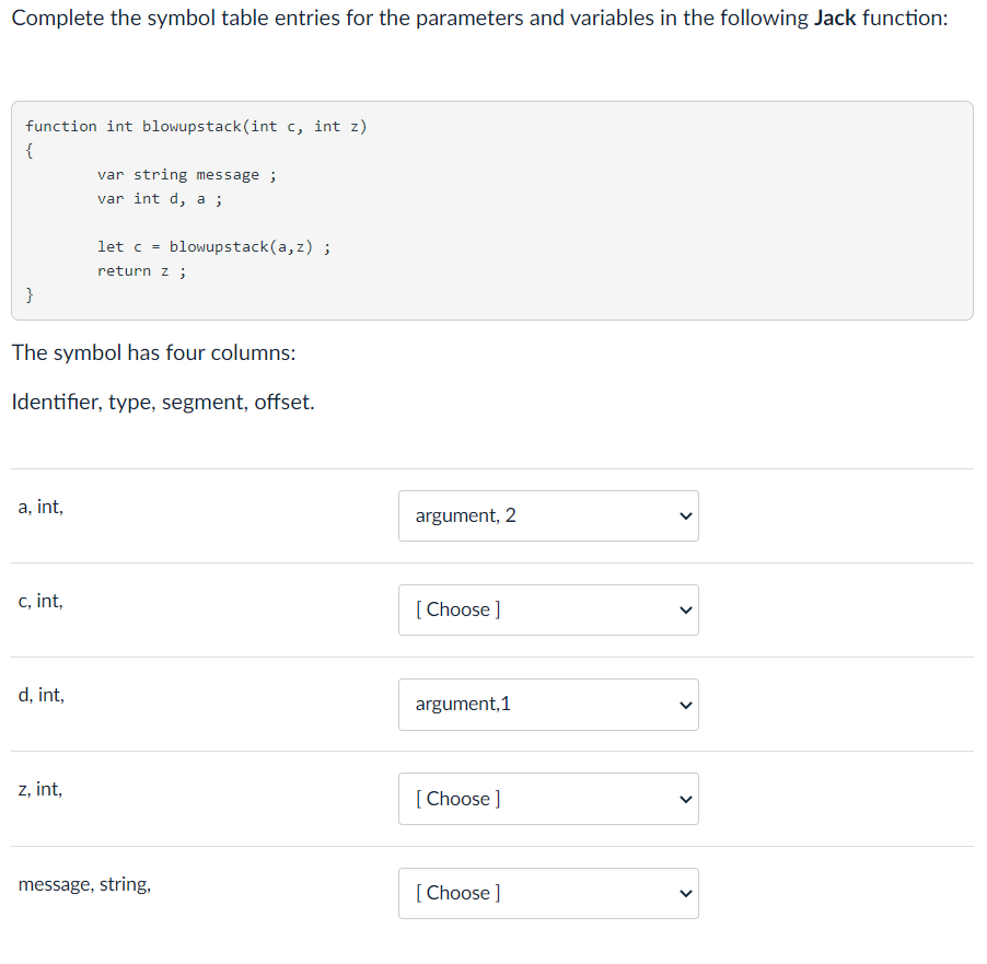 Solved Complete the symbol table entries for the parameters | Chegg.com
