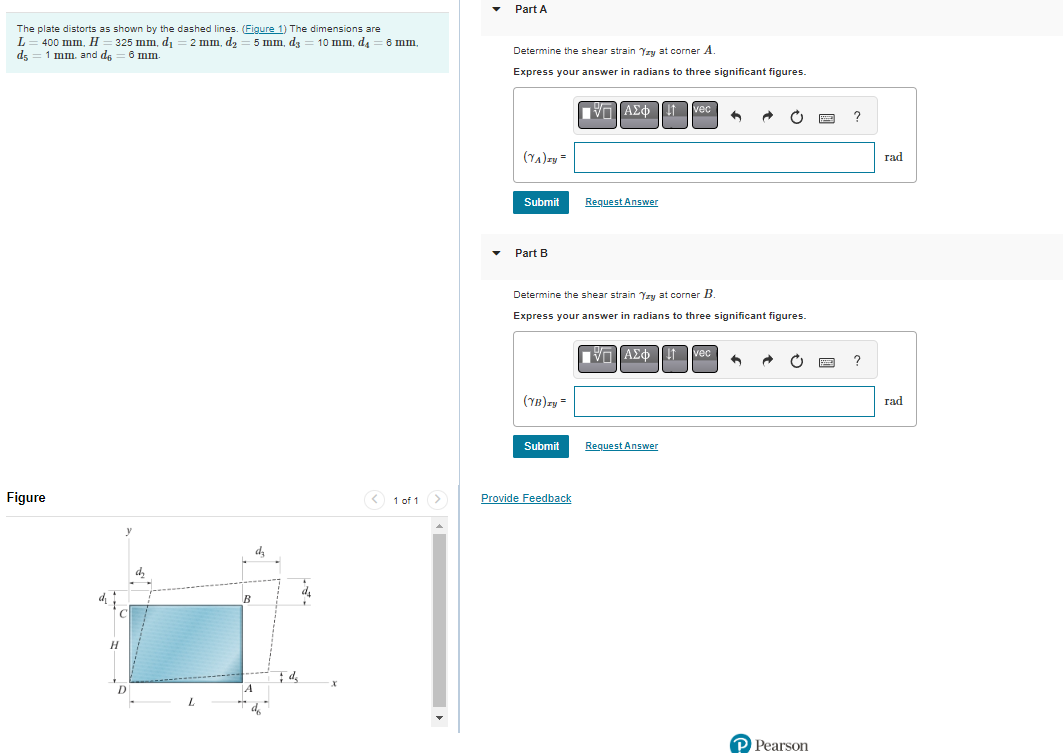Solved The plate distorts as shown by the dashed lines. The | Chegg.com