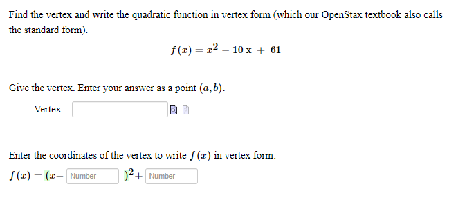 Solved Find the vertex and write the quadratic function in | Chegg.com