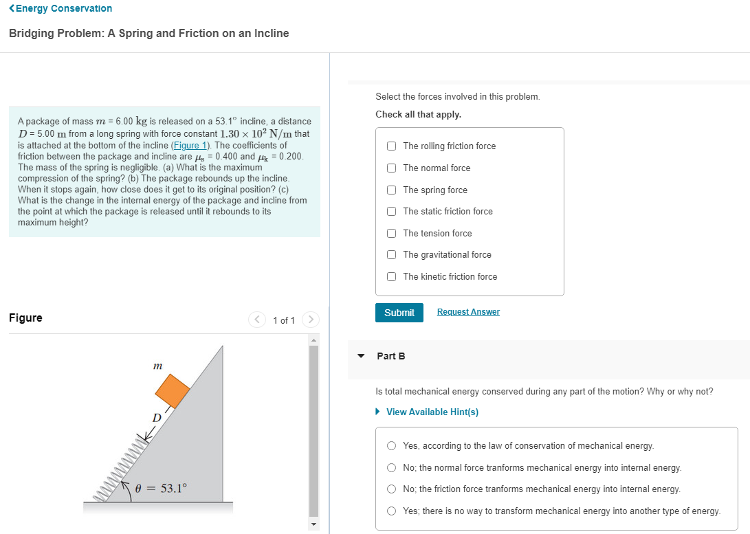 Solved Bridging Problem: A Spring and Friction on an Incline | Chegg.com