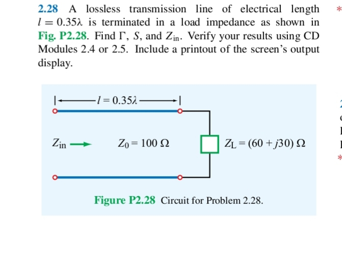 Solved 2.28 A lossless transmission line of electrical | Chegg.com