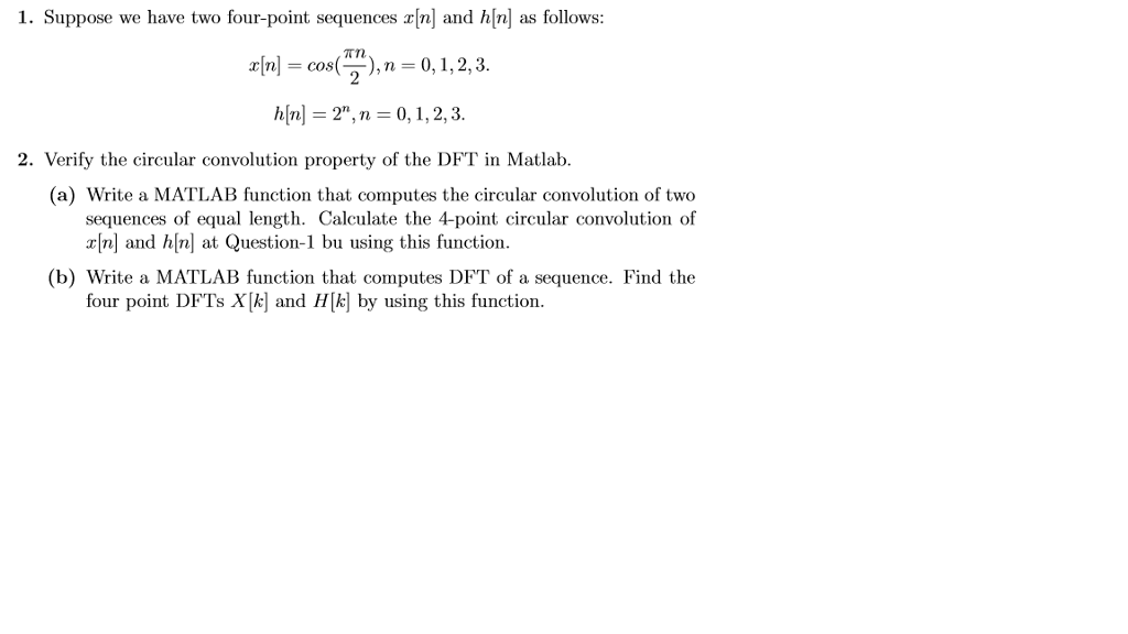 Solved 1. Suppose we have two four-point sequences rn] and | Chegg.com