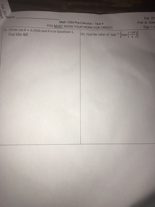 Solved Fall, 20 Prof. B. Gilbe Page 3 o Math 1054 | Chegg.com