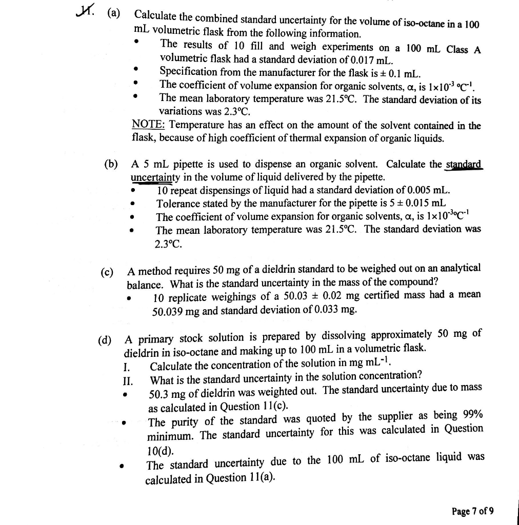 (a) Calculate the combined standard uncertainty for | Chegg.com