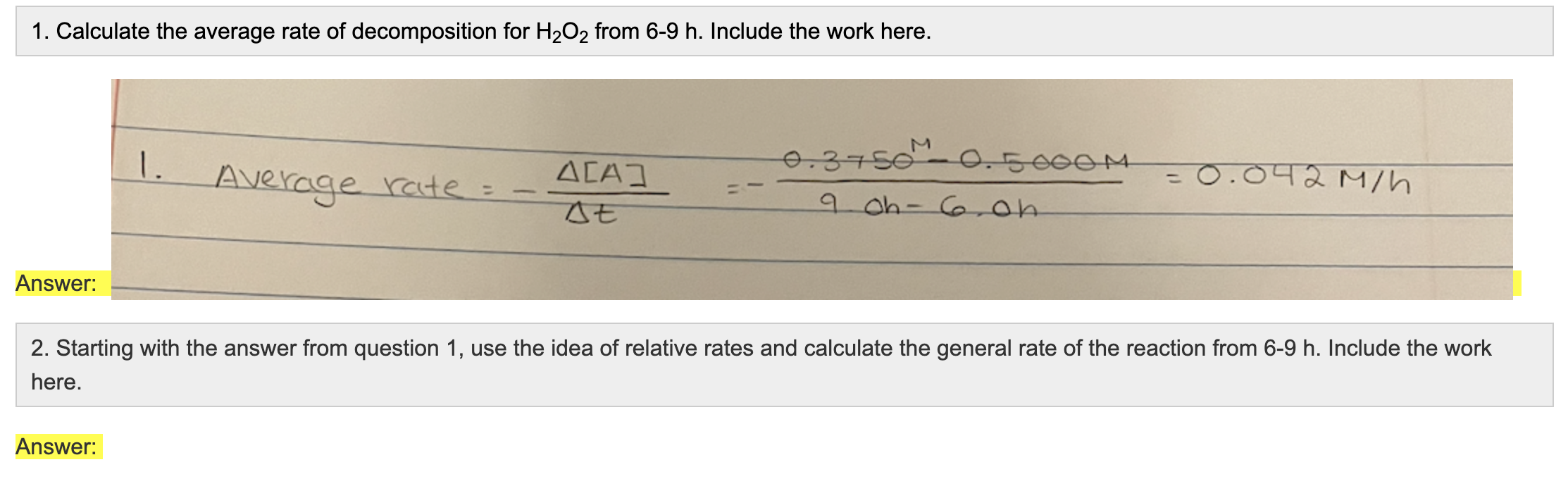 Solved T- 1 +m1. Calculate the average rate of decomposition | Chegg.com