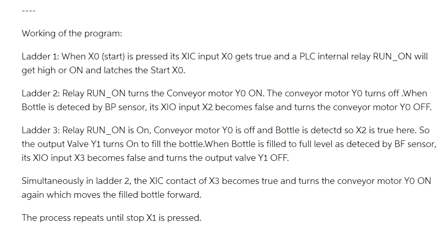 Working of the program: Ladder 1: When XO (start) is | Chegg.com