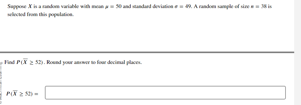 Solved Suppose X Is A Random Variable With Mean μ 50 And