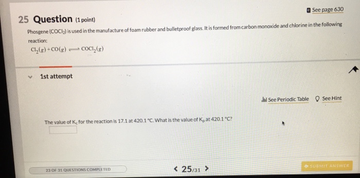 Solved a See page 630 25 Question (1 point) Phosgene | Chegg.com Solved a See page 630 25 Question (1 point) Phosgene | Chegg.com