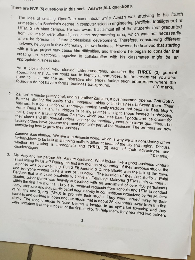 Solved There are FIVE (5) questions in this part. Answer ALL | Chegg.com