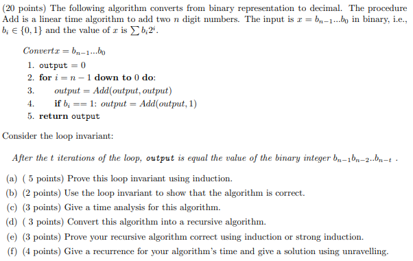 (20 points) The following algorithm converts from | Chegg.com
