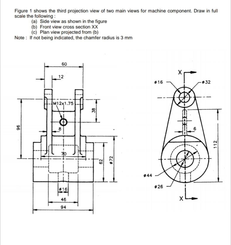 Solved Figure 1 shows the third projection view of two main | Chegg.com