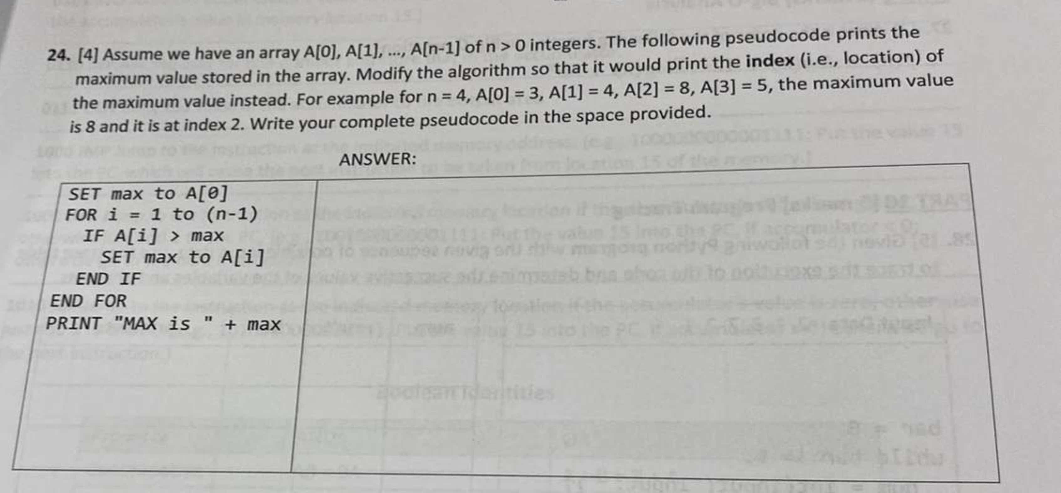 Solved [4] ﻿Assume we have an array A[0],A[1],dots,A[n-1] | Chegg.com