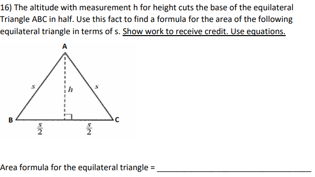 Solved 16) The altitude with measurement h for height cuts | Chegg.com