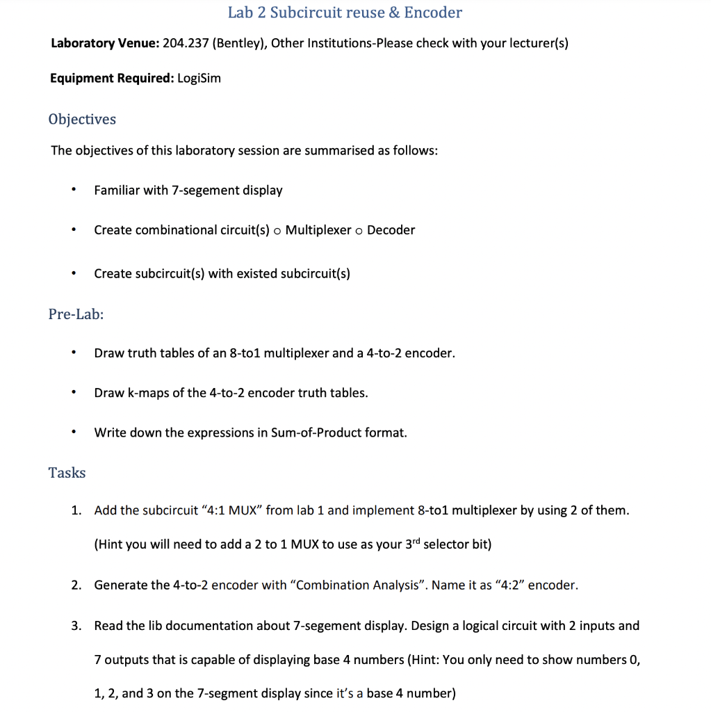 Solved Lab 2 Subcircuit reuse \& Encoder Laboratory Venue: | Chegg.com