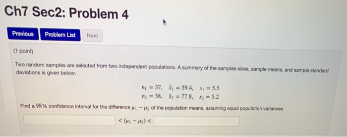 Solved Ch7 Sec2: Problem 4 Previous Problem List Next 1 | Chegg.com