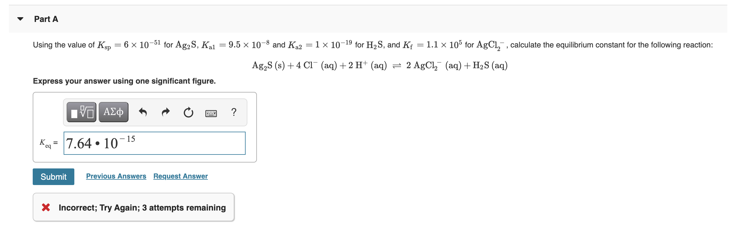 Solved Part A Using the value of Ksp = 6 x 10-51 for Ag2S, | Chegg.com