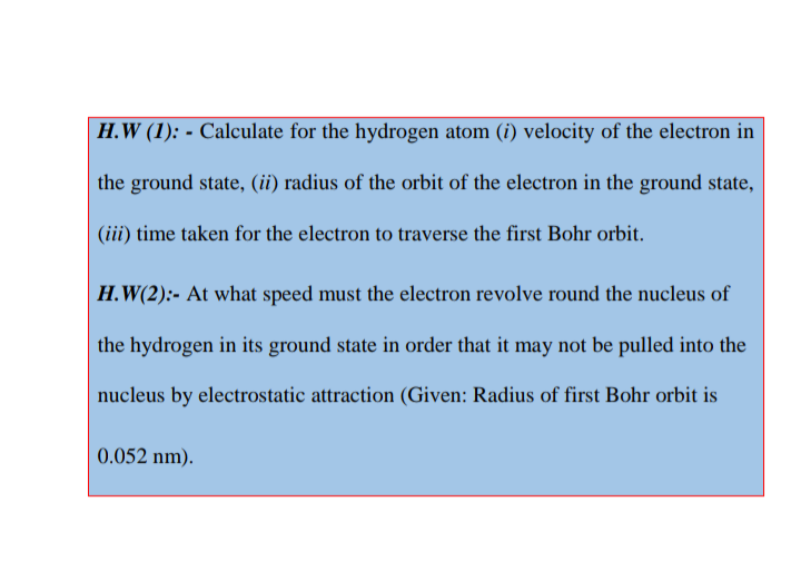 Solved H.W (1): - Calculate for the hydrogen atom (i) | Chegg.com