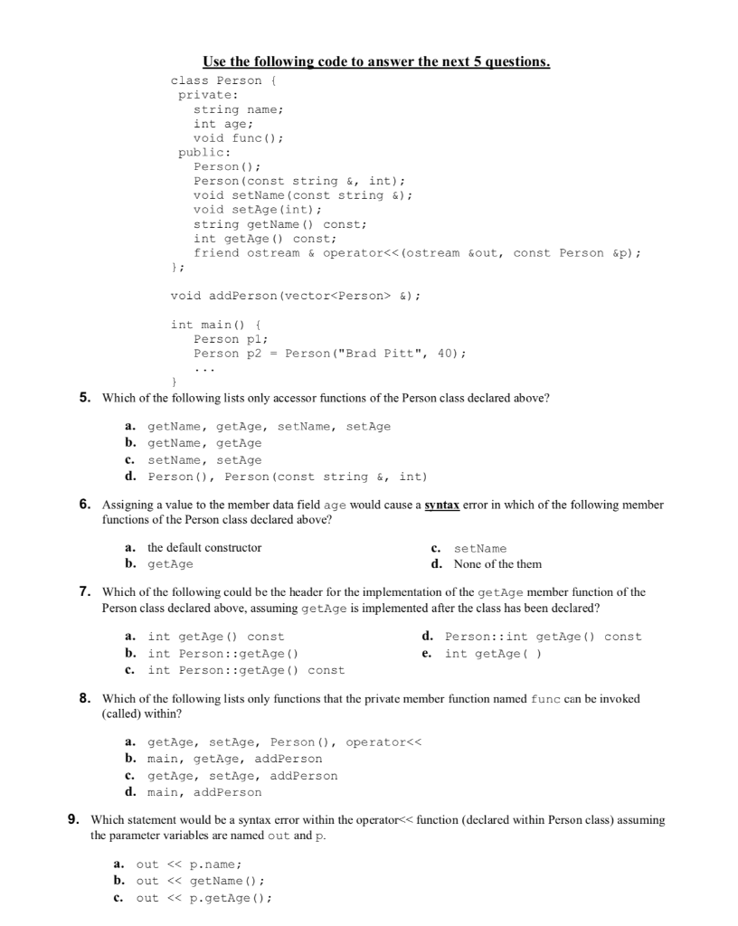 Solved Use the following code to answer the next 5 | Chegg.com