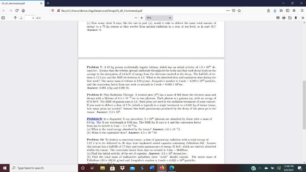 Solved Problem 9:In a diagnostic X-ray procedure, | Chegg.com