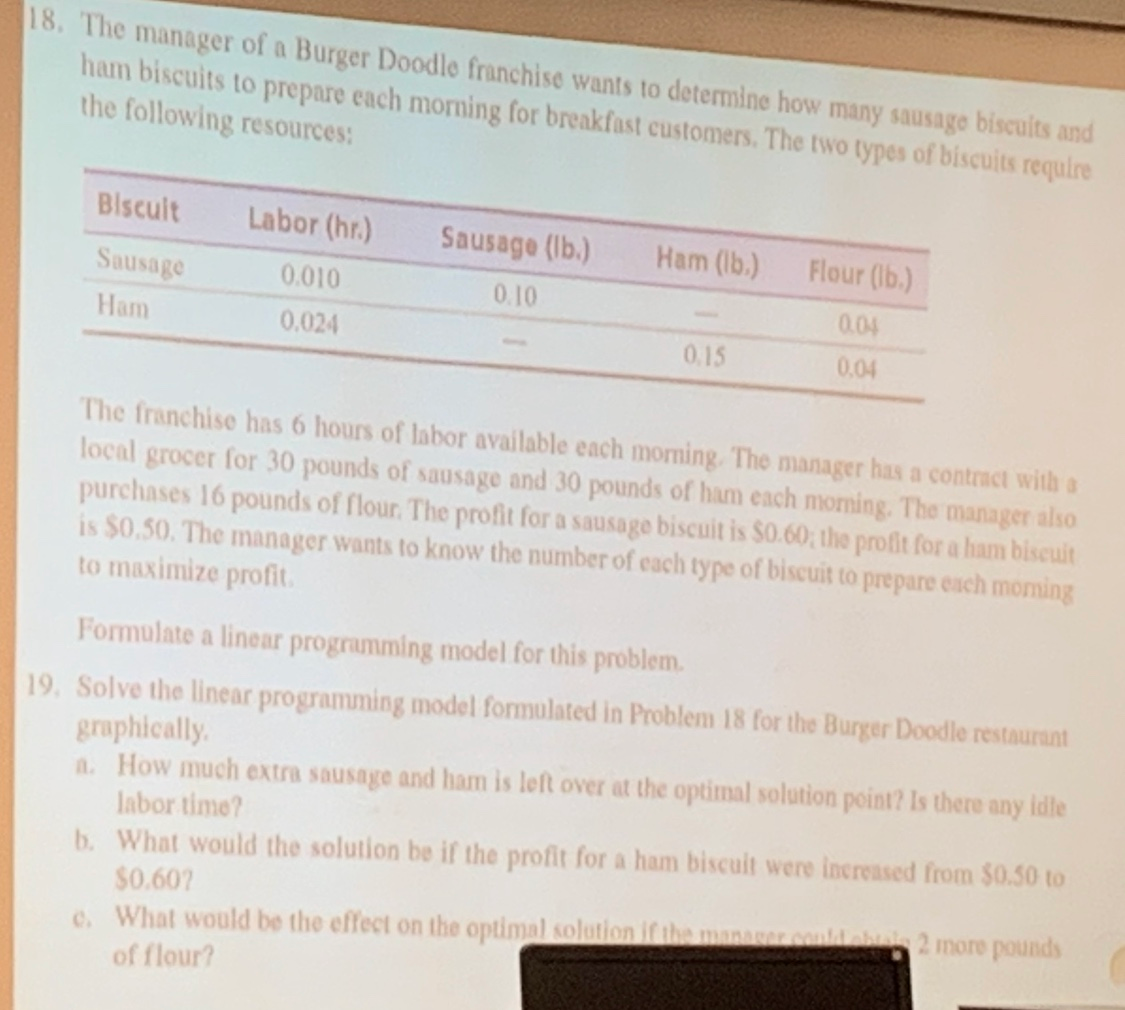 Solved 18. The manager of a Burger Doodle franchise wants to | Chegg.com